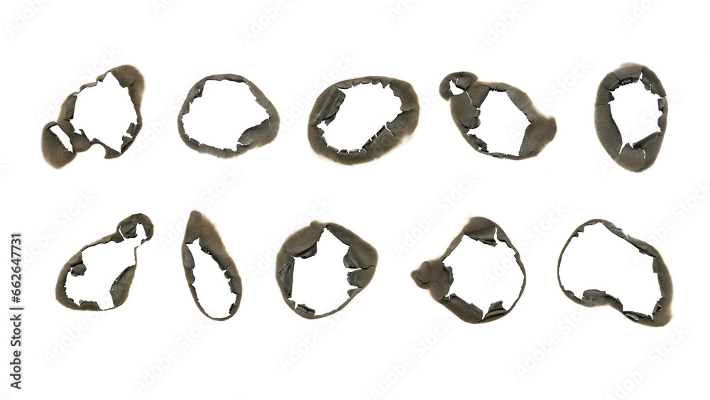 Isolated burned paper edges, holes png burnt shapes in vintage olded ...