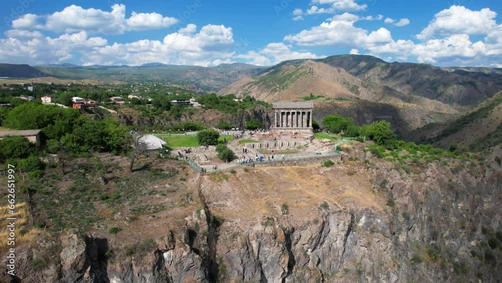 Historic Garni Temple in Armenia. Aerial view Garni Pagan Temple on the ...
