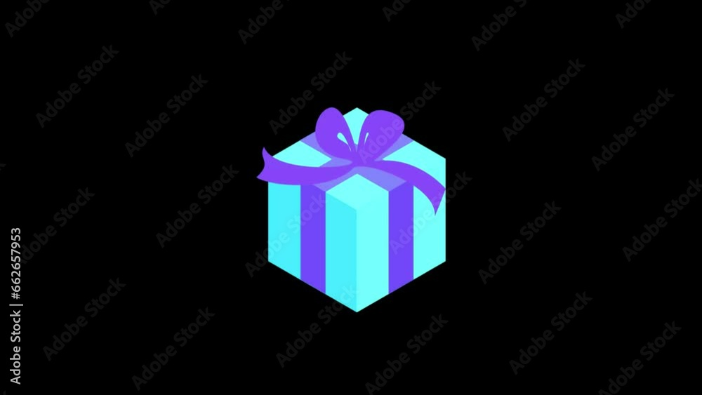 Gift box spinning animation on black background.3D gift box rotation ...