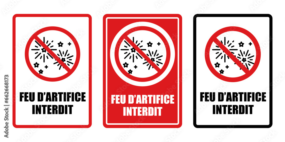 feu d'artifice interdit panneau interdiction fond rouge barré Stock ...