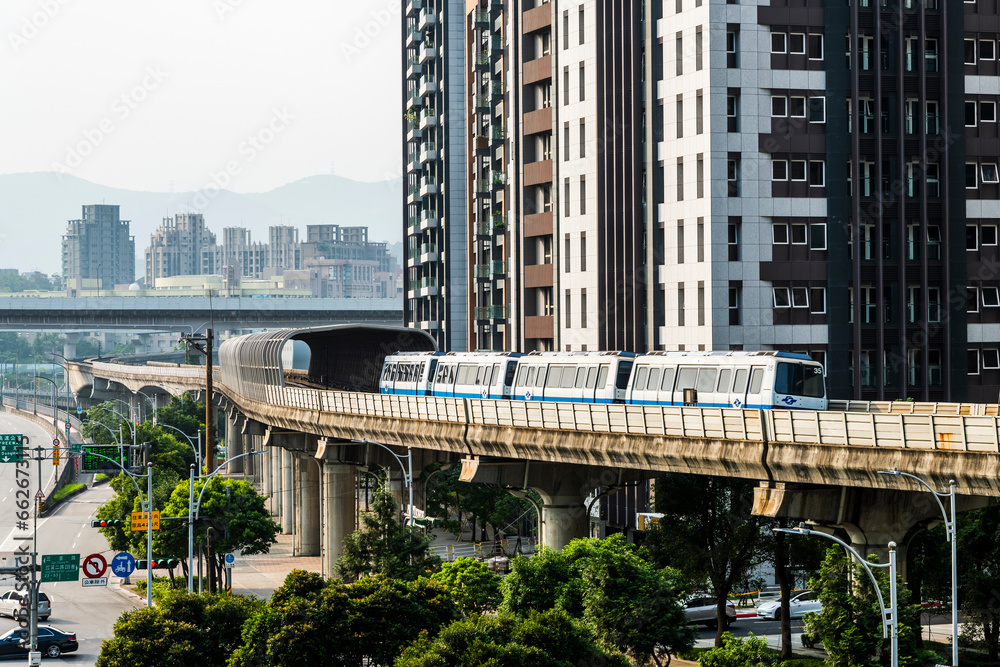 Taipei, Taiwan-May 5, 2020: View of a Wenhu or Brown line train running ...