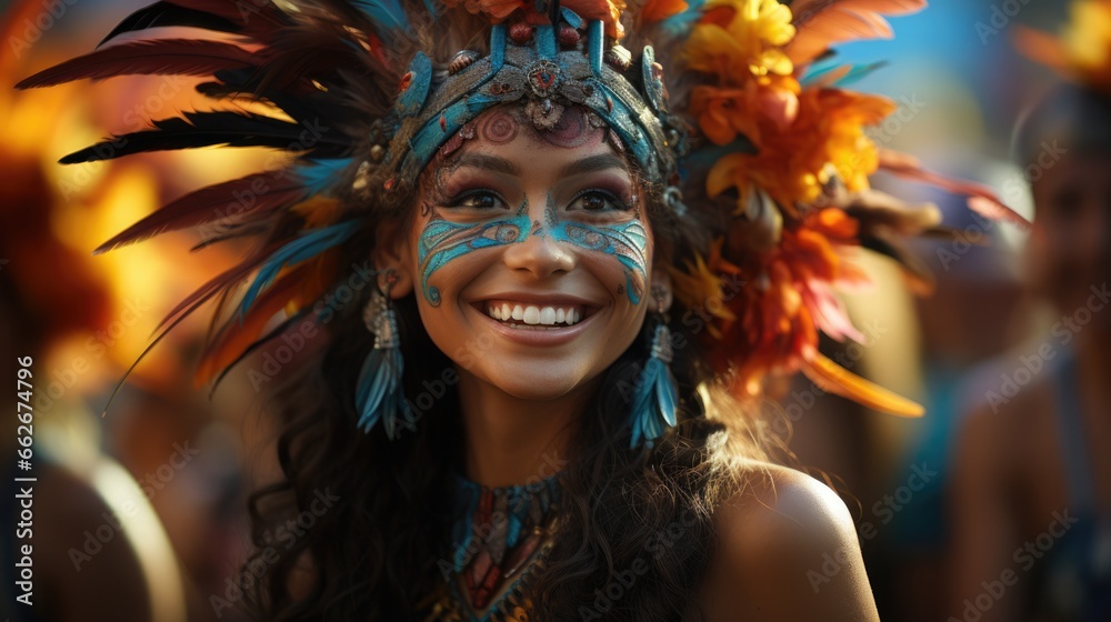 Bright and colorful traditional Philippine festival. Filipino girl with ...