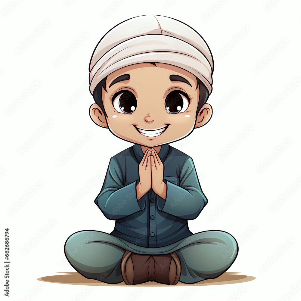 Muslim Kid Praying Cartoon Vector Graphic Stock Illustration | Adobe Stock
