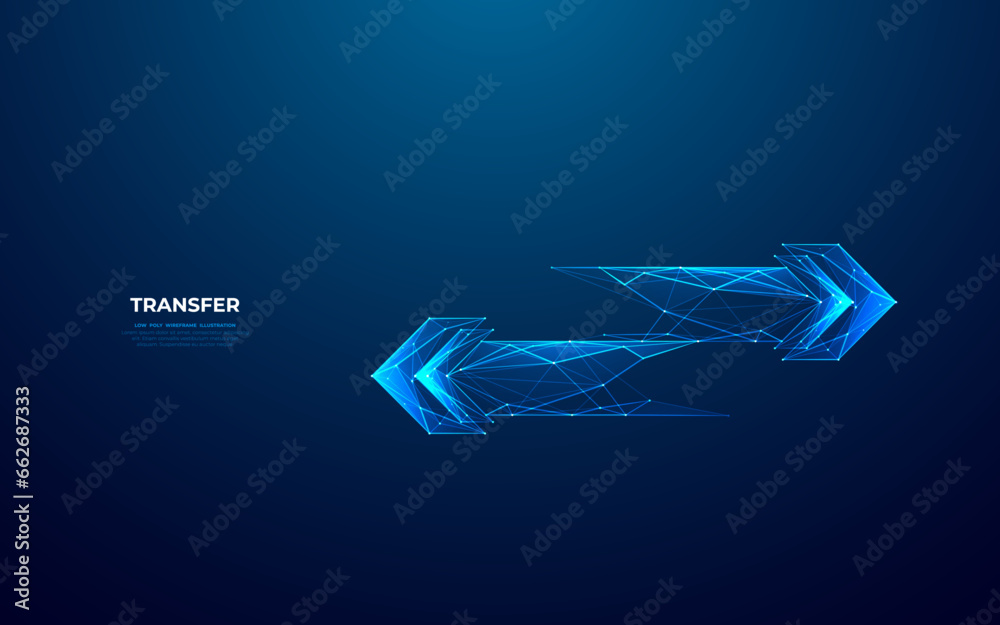Abstract digital two left-right arrows within futuristic low poly style ...