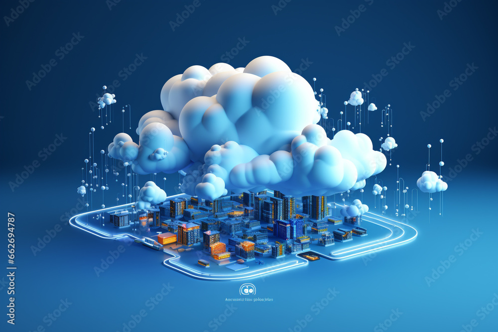 Cloud computing concept, where data and information seamlessly flow and ...