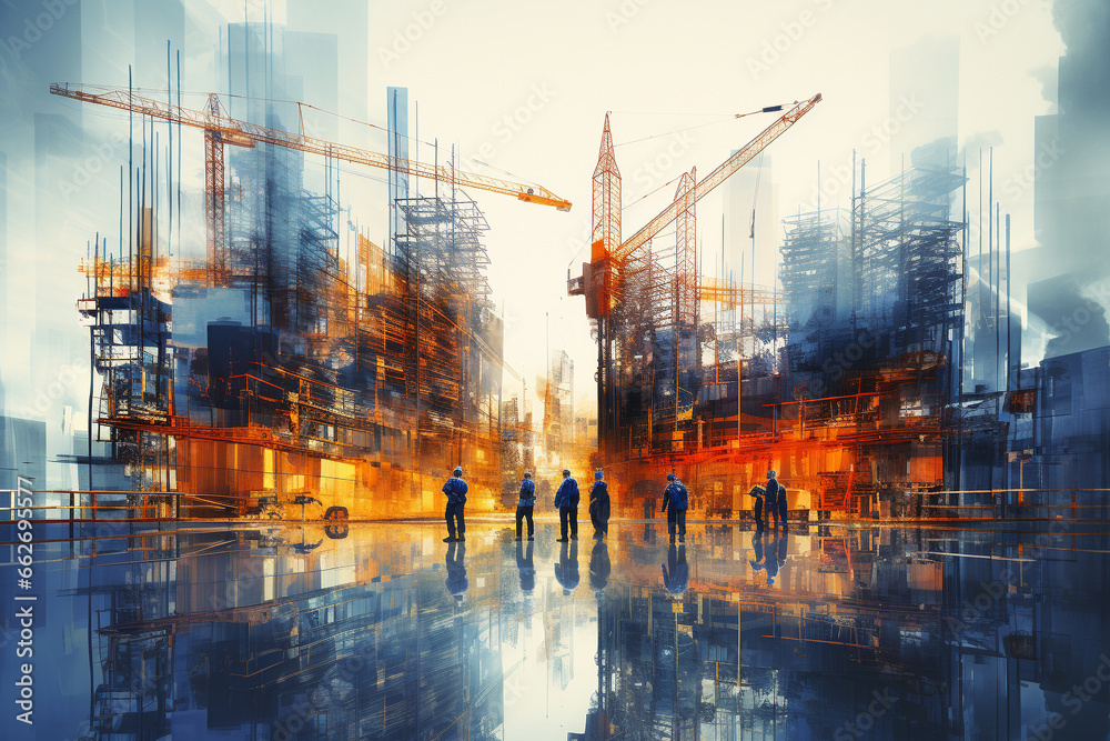 Artistic creative background illustration featuring construction ...