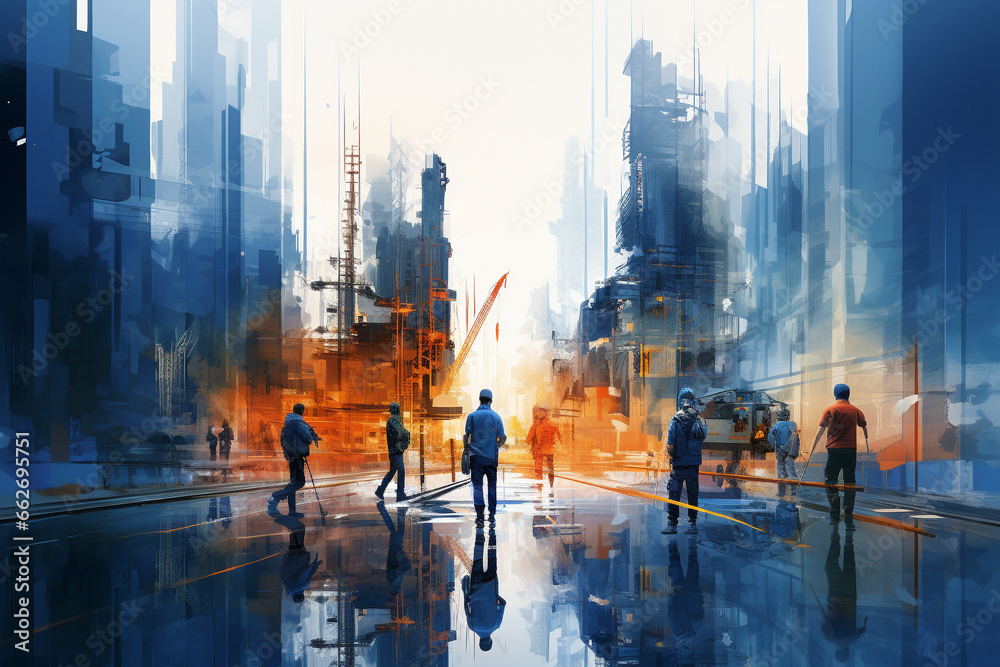 Artistic creative background illustration featuring construction ...