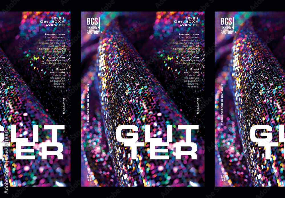 Abstract Holographic Poster Layout Design with Glitter Effect Stock ...