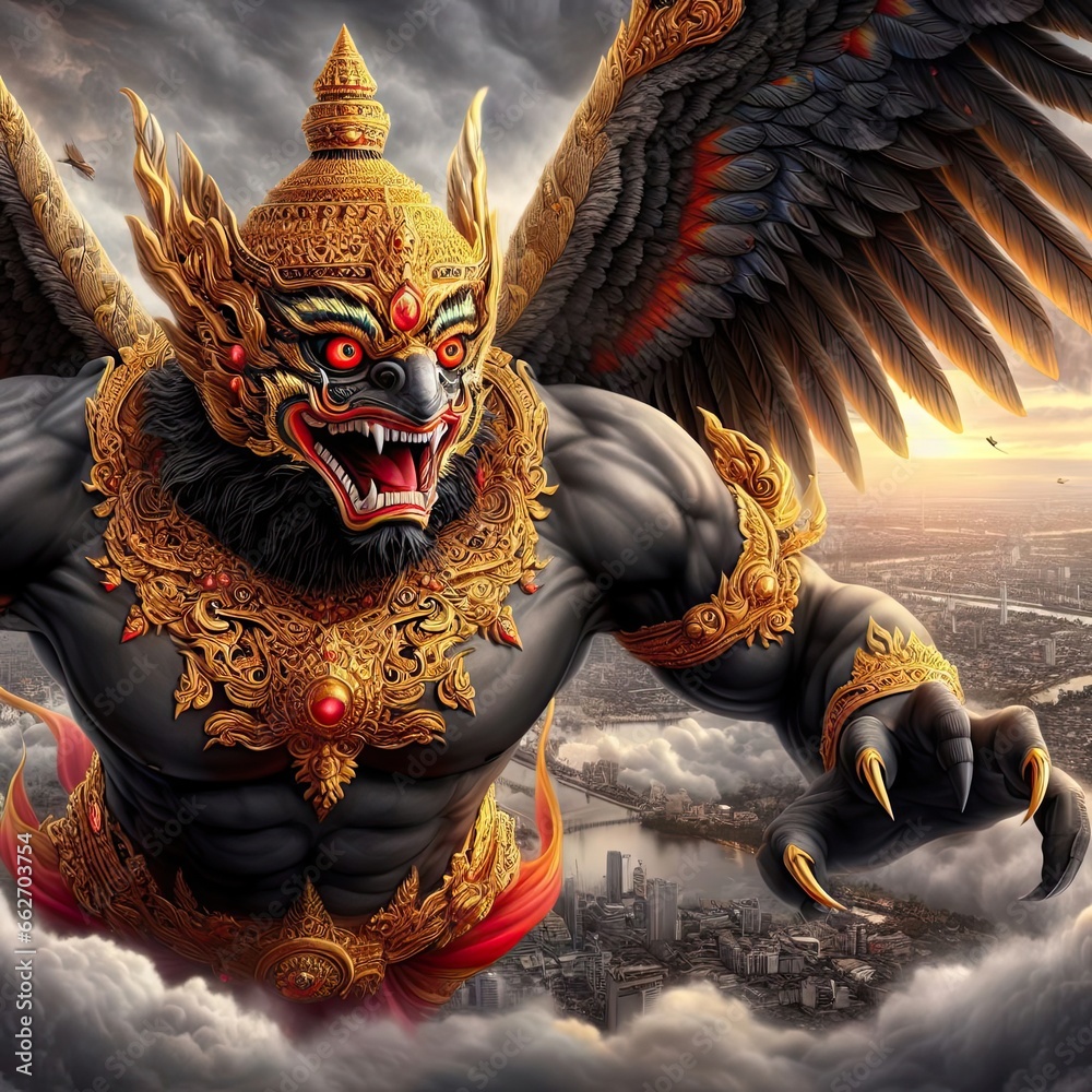 Garuda has the body of a person, the back of a bird and has wings. A ...