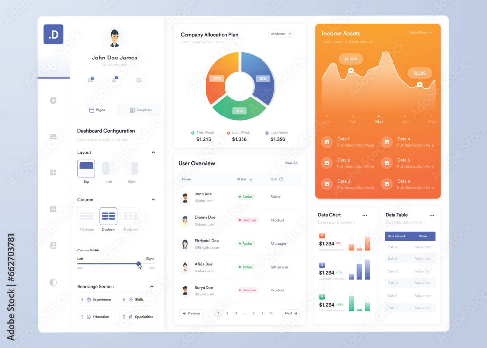 UI UX Infographic dashboard. UI design with graphs, charts and diagrams ...