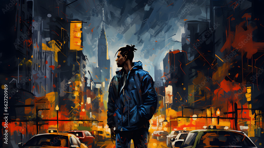 young afro-descendant rappers oil painting, rap concept, urban music ...