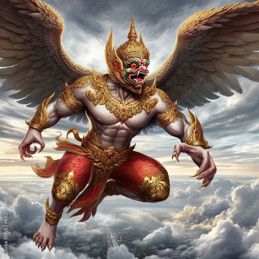 Garuda has the body of a person, the back of a bird and has wings. A ...