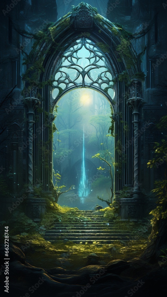 Magical arch portal made tree branches door fantasy picture Ai ...