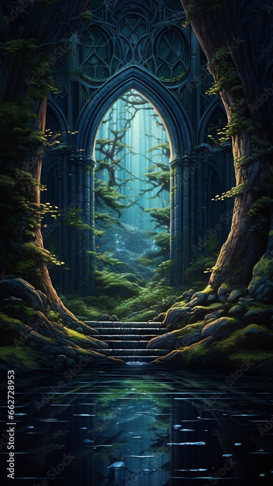 Magical arch portal made tree branches door fantasy picture Ai ...