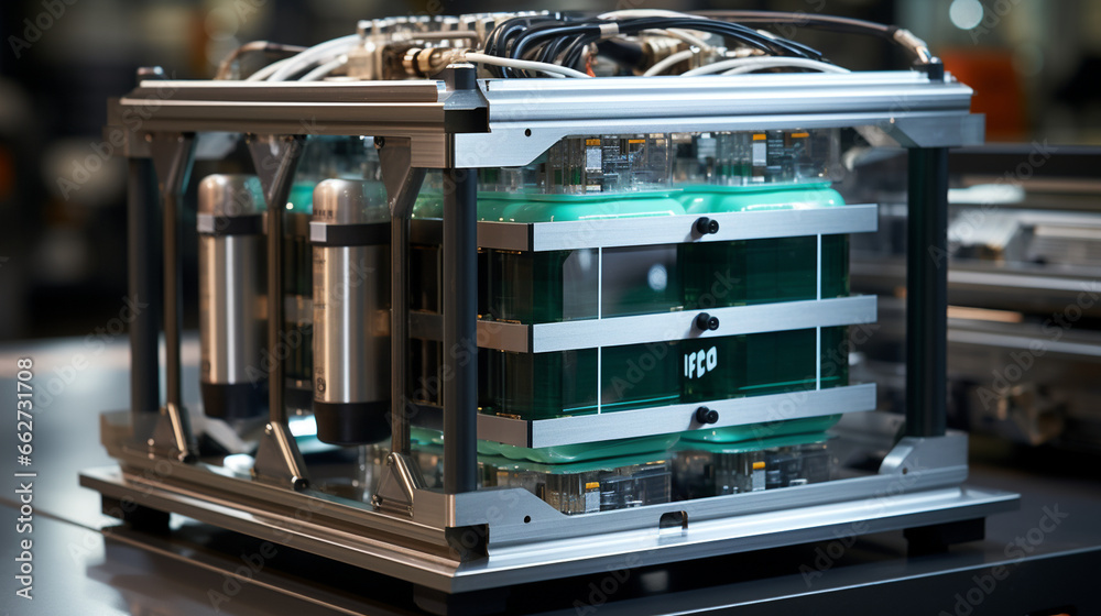 H2 Fuel Cell: A hydrogen fuel cell stack, producing clean energy and ...