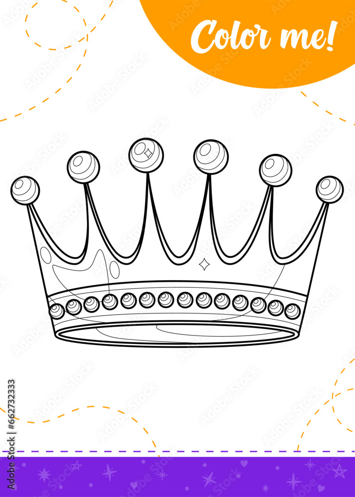 Coloring page for kids with cartoon crown. A printable worksheet ...