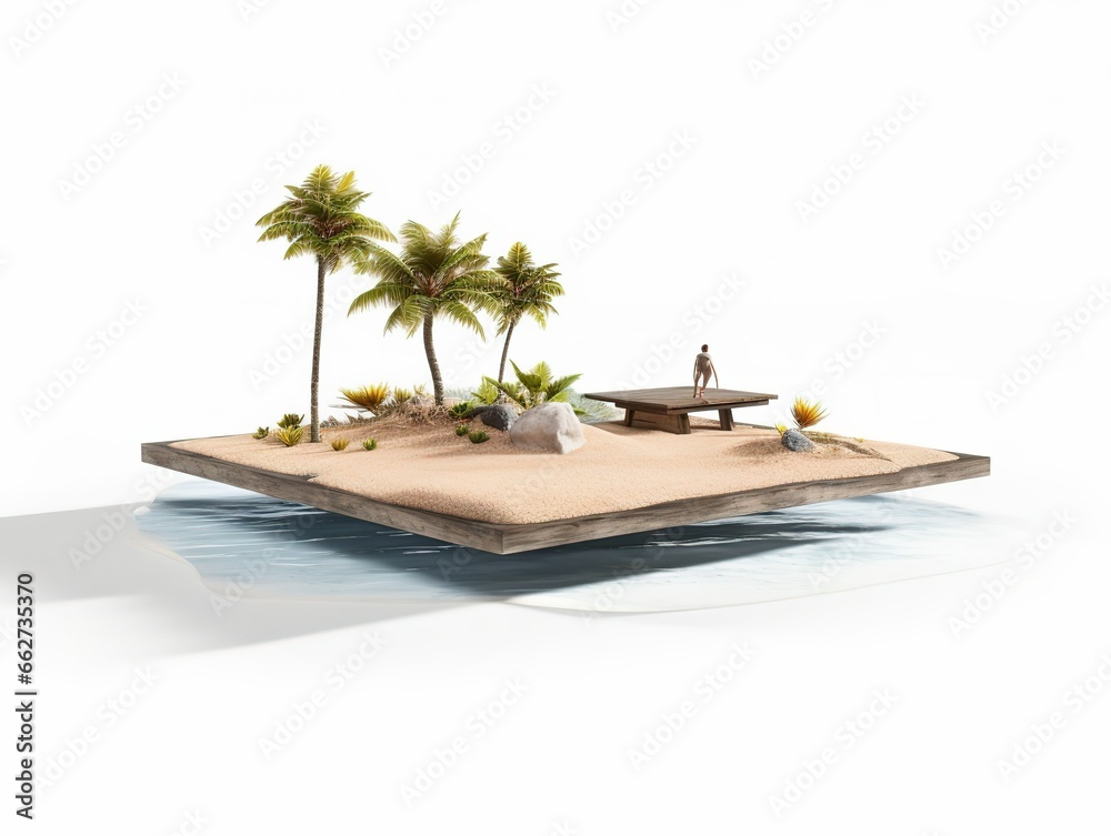 3d isometric beach. Cross section with ocean and sand. tropical island ...