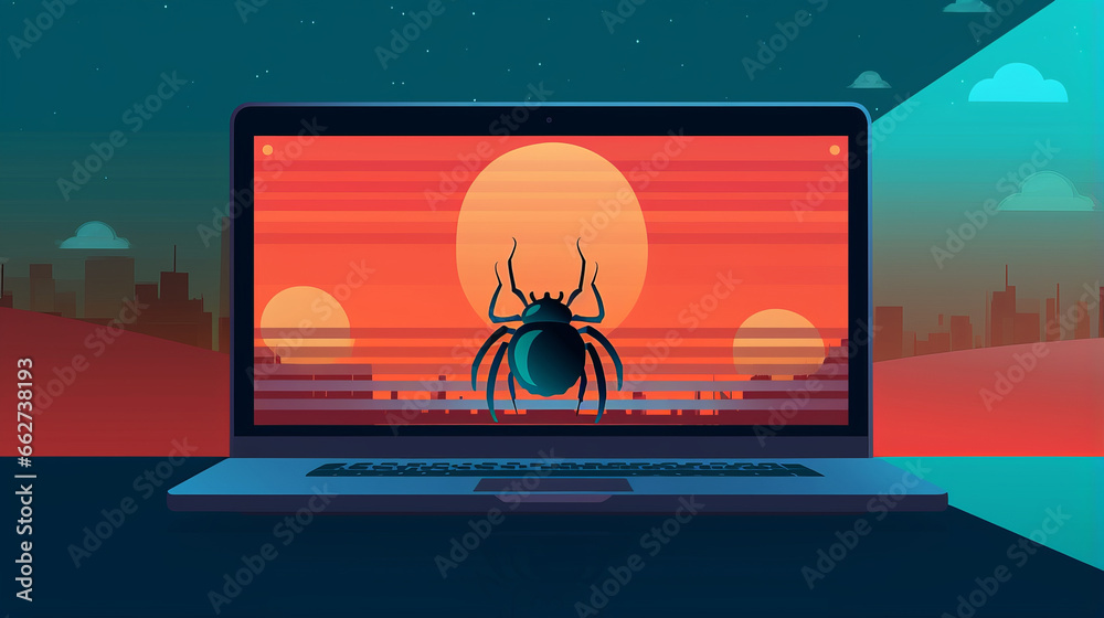 Computer bug on laptop screen symbolizing threat of software bugs and ...