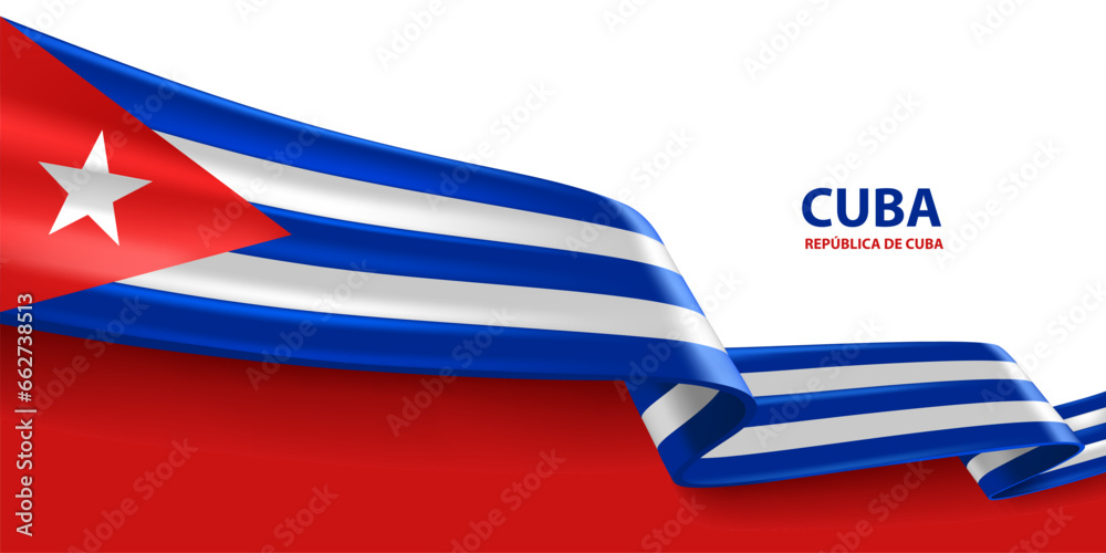 Cuba 3D ribbon flag. Bent waving 3D flag in colors of the Cuba national ...