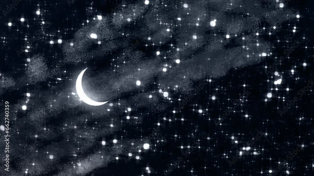 Stylised 2D painterly stylized cartoon animation background night sky ...