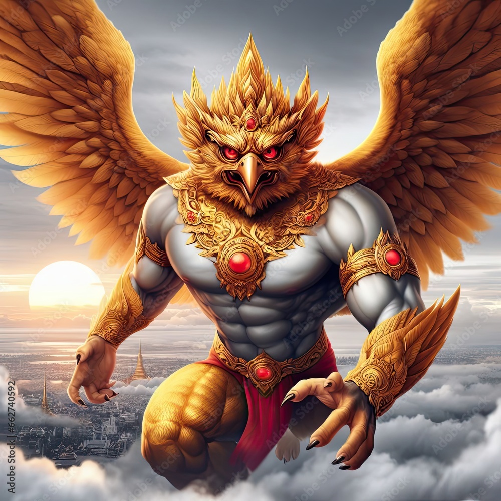 Garuda has the body of a person, the back of a bird and has wings. A ...