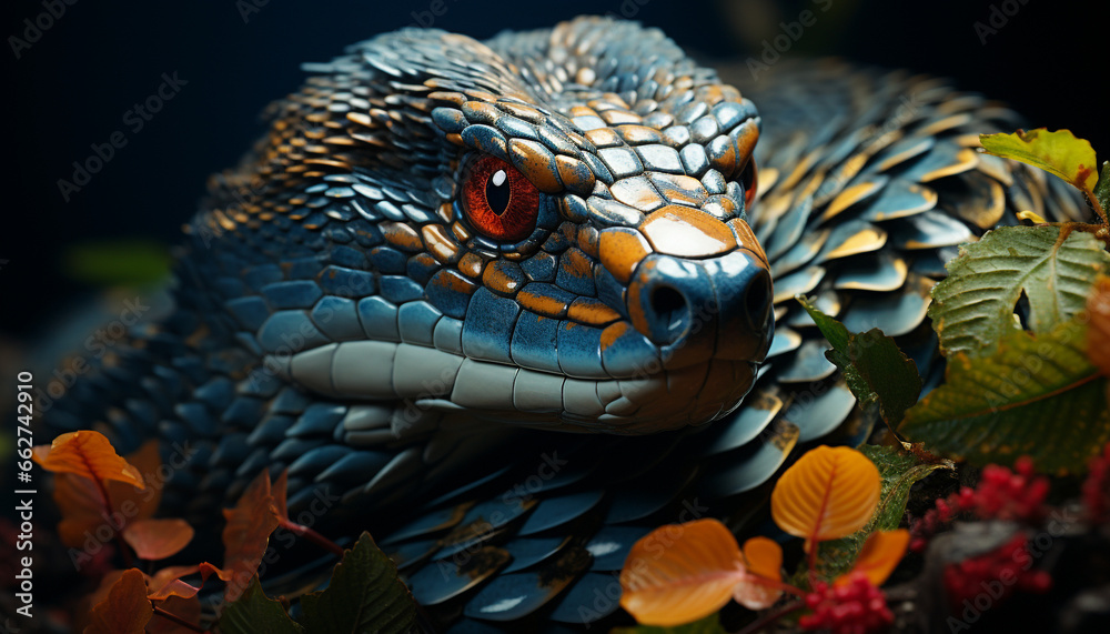 Spooky reptile, dangerous viper, scales spiral, forest beauty in nature ...