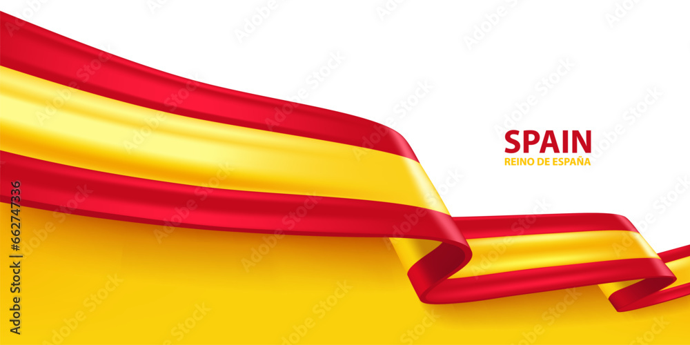 Spain 3D ribbon flag. Bent waving 3D flag in colors of the Spain ...