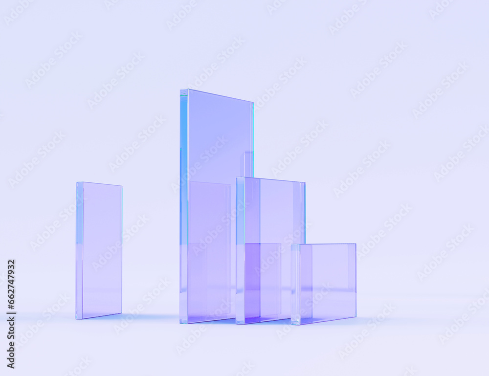 Glass square and rectangle plates on abstract purple background 3d ...