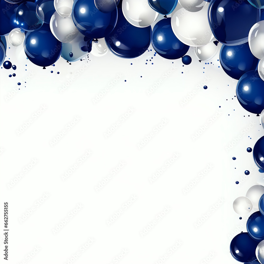 Navy Blue Balloon Frame of Invitation Card Design Template with White ...