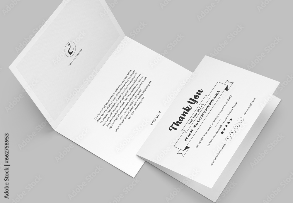 Thank You Card Layout with Black Accents Stock Template | Adobe Stock