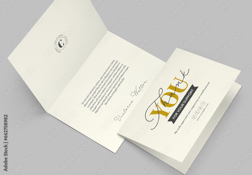 Thank You Card Layout with Golden Accents Stock Template | Adobe Stock