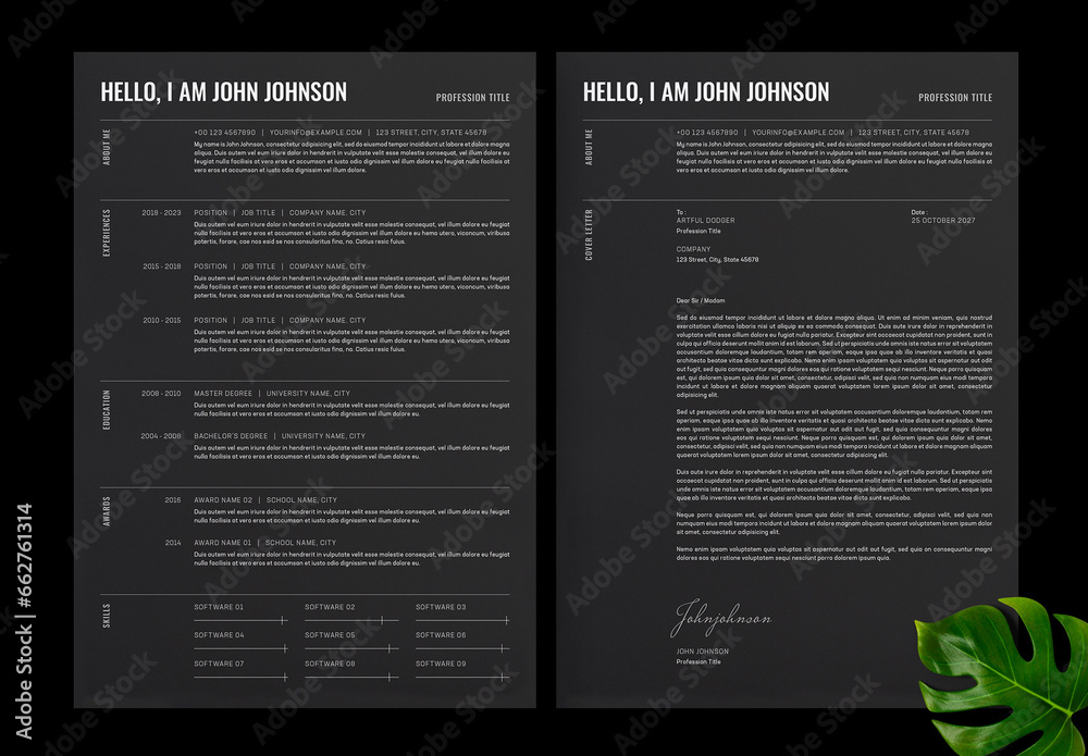 Dark Resume Layout Stock Template | Adobe Stock