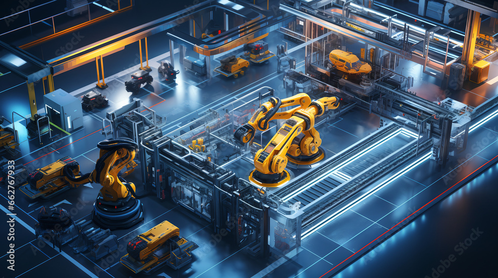 Car Factory Concept: Automated Robot Arm Assembly Line Manufacturing ...