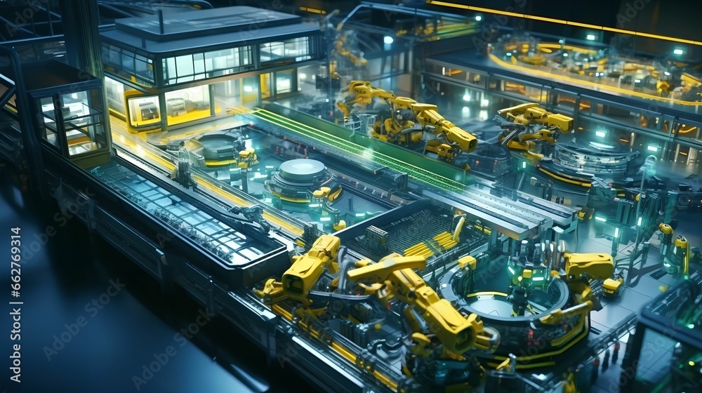 Car Factory Concept: Automated Robot Arm Assembly Line Manufacturing ...