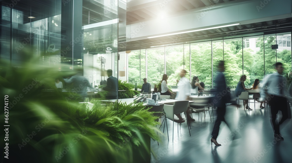 Office space with lush green plants. Sustainable and nature friendly ...