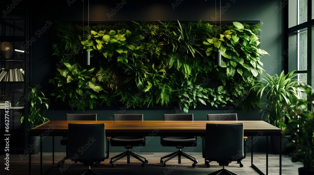 Modern corporate office space with green walls. Sustainable and nature ...