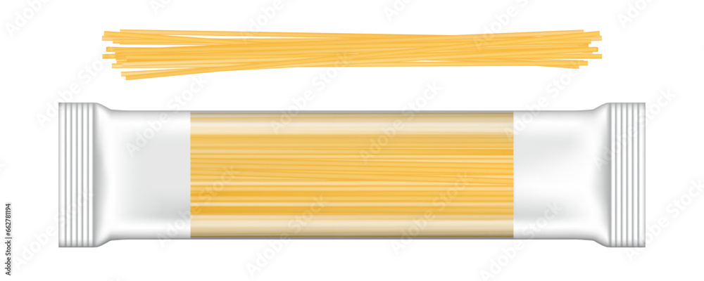 Pasta package. Realistic mockup. White blank packaging with transparent ...
