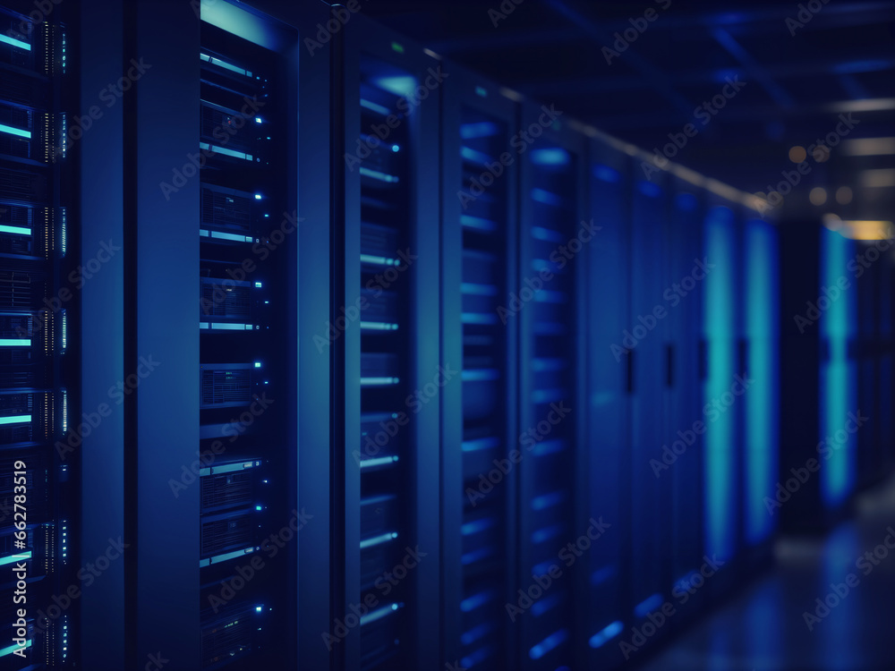 Reander farm facility. Server racks in data center. Modern server room ...