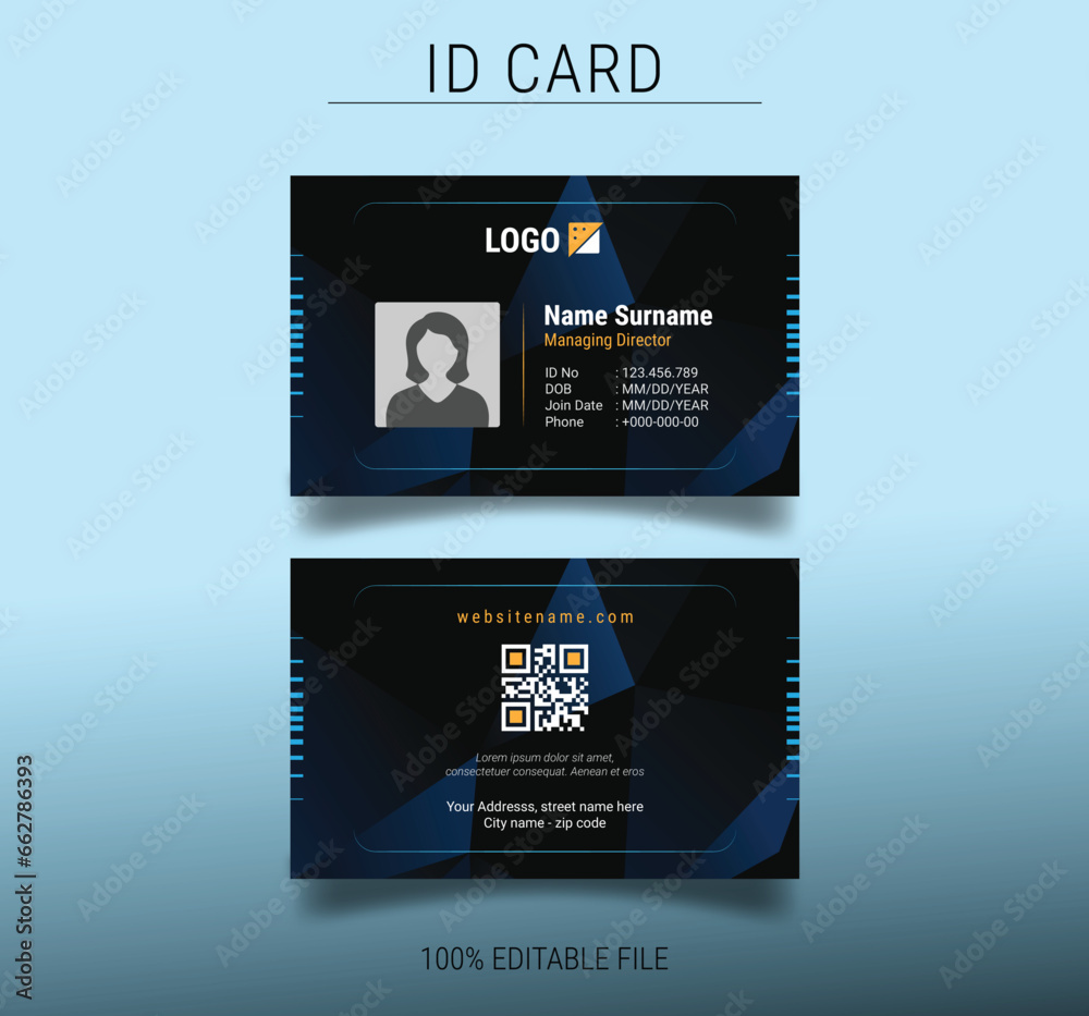 Modern horizontal ID Card Template with an author photo place | Office ...