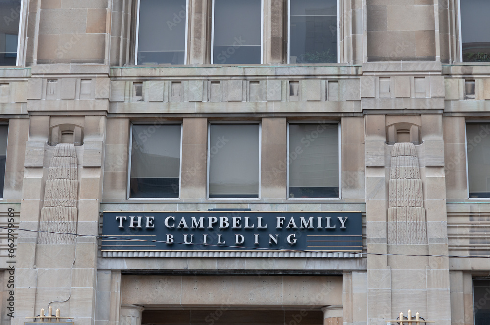 facade of The Campbell Family Building, a hospital department, located ...