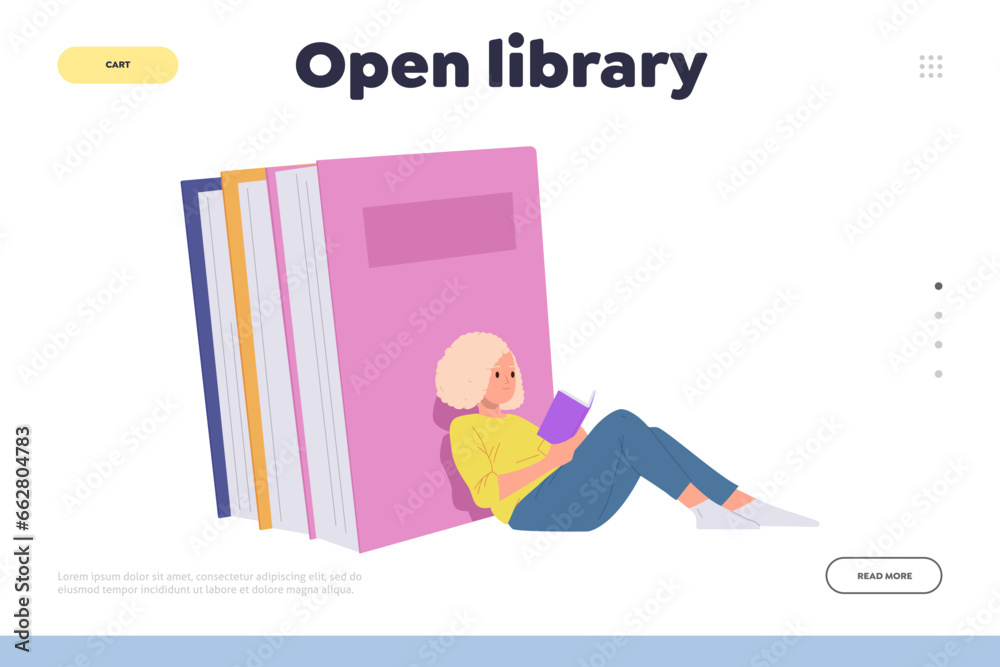 Open library online service landing page design template with smart ...