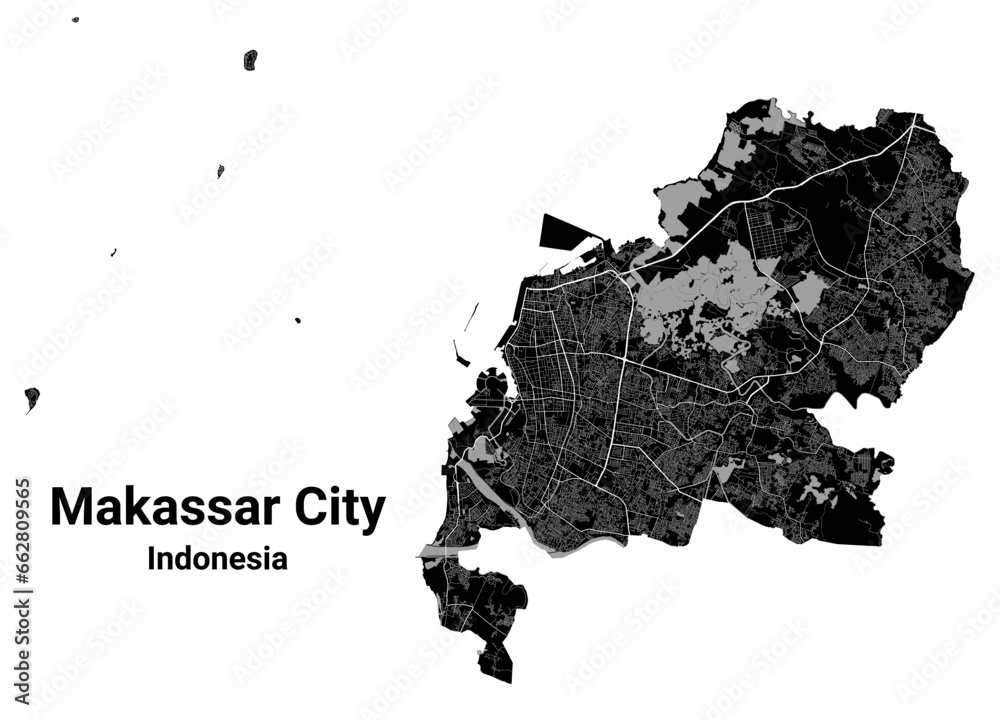 Makassar map. Detailed black map of Makassar city poster with roads ...