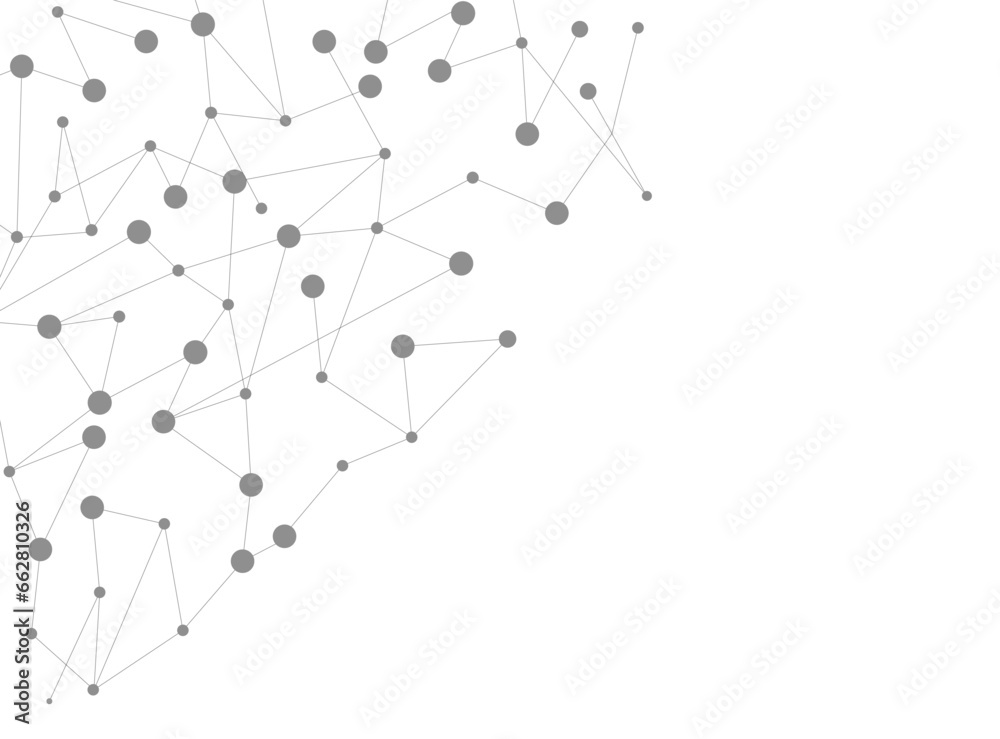Block chain global network technology concept. Network nodes greyscale plexus background. Global ...