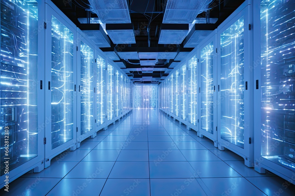 Super computer and quantum server rack in Data center control room ...