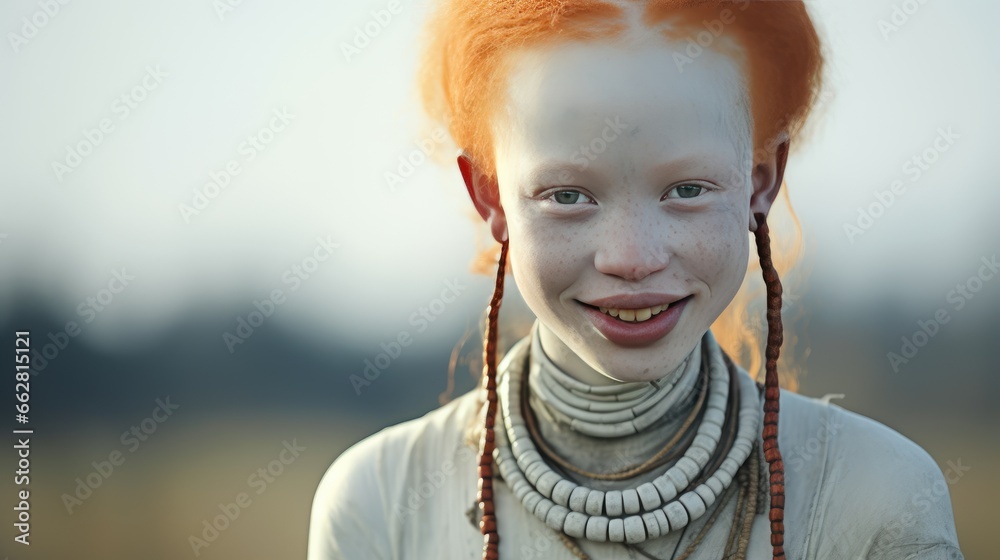 Albino black girl portrait. Albino girls from the tribe with a pattern ...