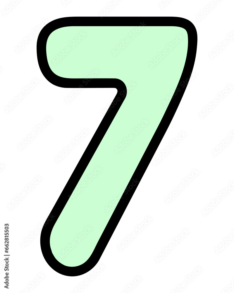 Seven. Green number seven with rounded corners. Arabic number symbol ...