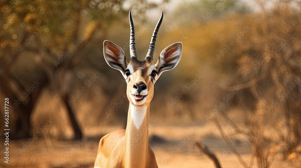 Chinkara or Indian gazelle Antelope animal funny face portrait or ...