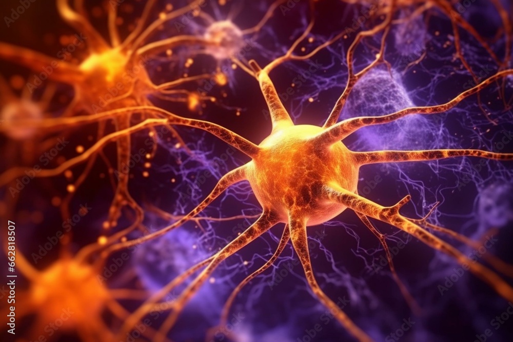 Disease-related myelin deterioration in neurons. Generative AI Stock ...