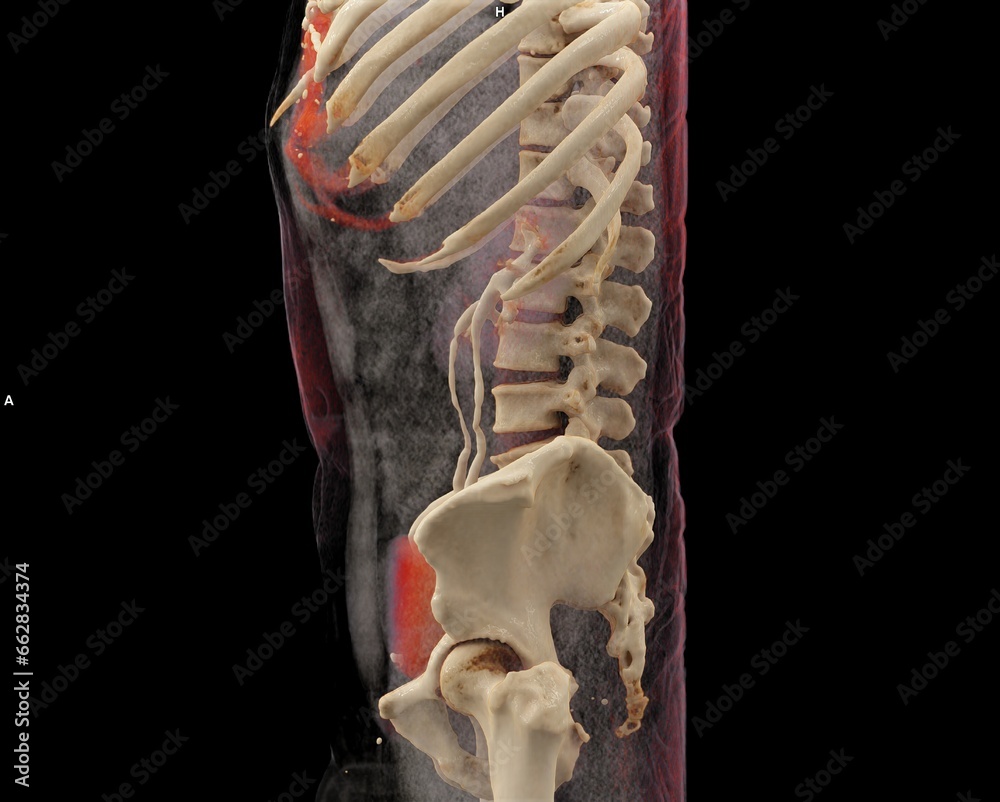 CT scan of Kidney and Urinary bladder system: KUB 3D rendering image ...