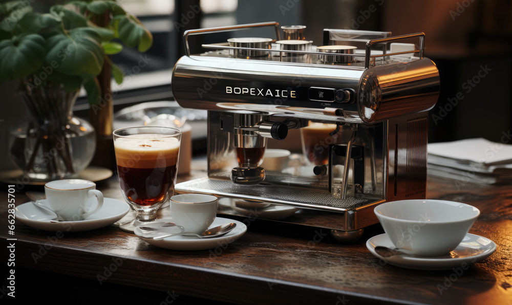In a moody cafe setting, a hot cup of coffee takes center stage against ...